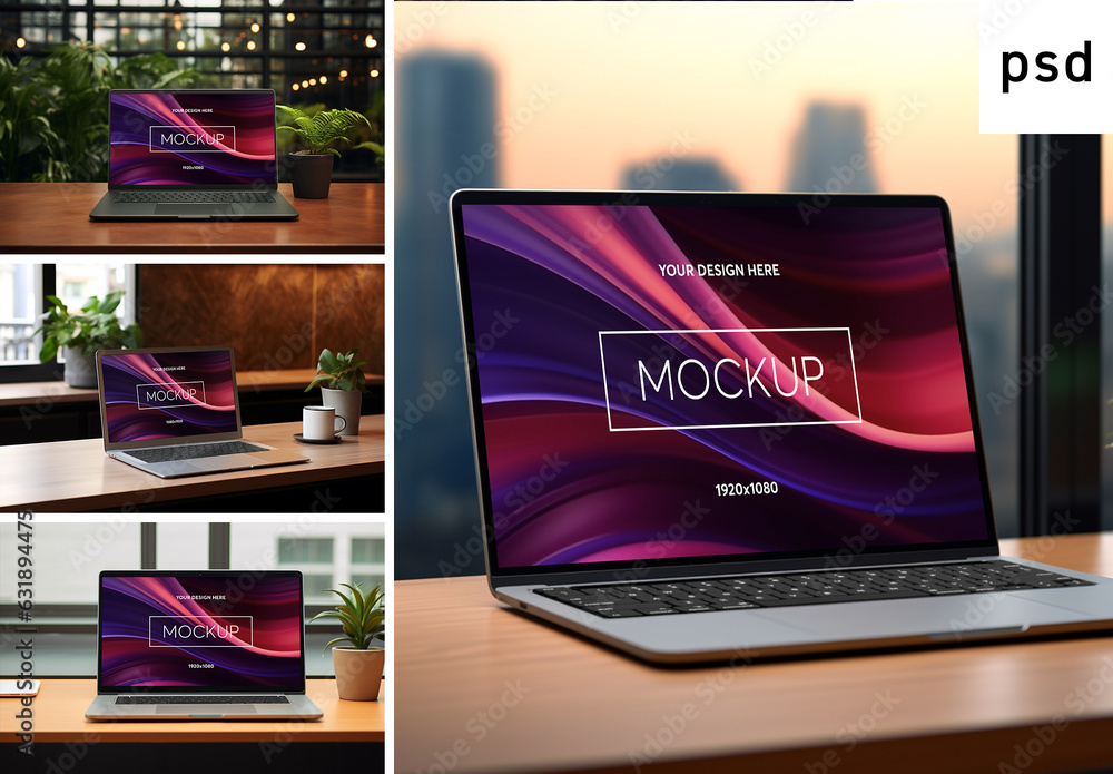 Laptop mockup set with Generative AI Stock Template | Adobe Stock