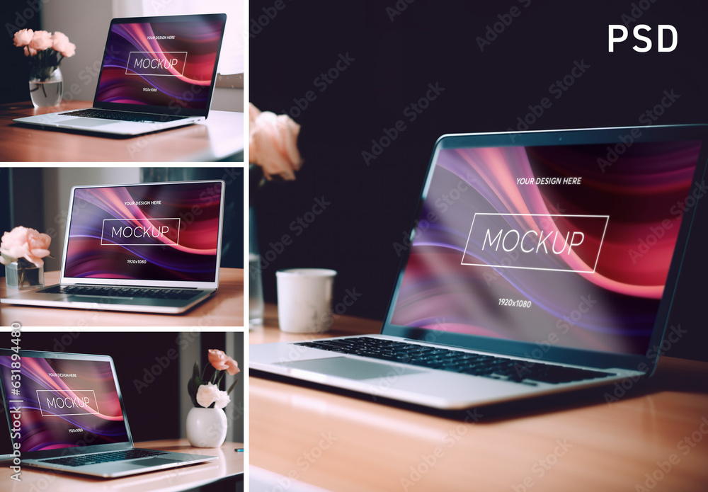 Laptop mockup set with Generative AI Stock Template | Adobe Stock