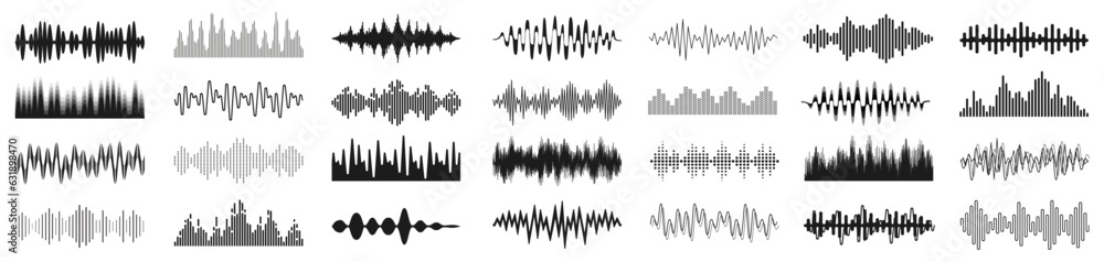 Set sound waves sign, musical sound wave collection icon, digital and ...