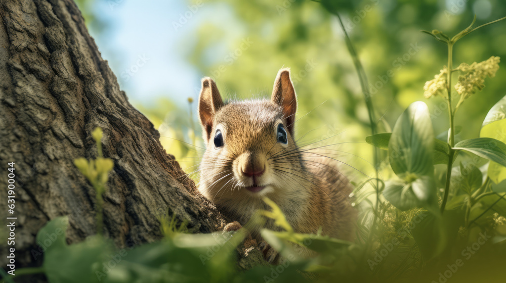 Squirrel in a tree - Squirrel behind the tree - Rodent - Nuts - Created ...