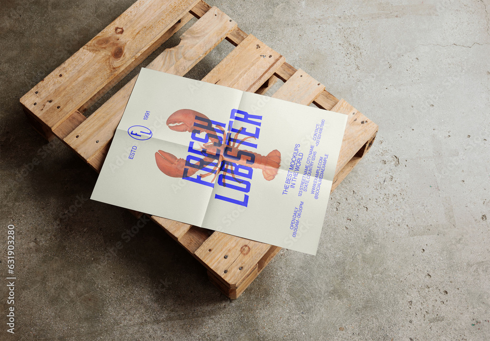 Mockup of customizable vertical A2 poster on wooden crate Stock ...