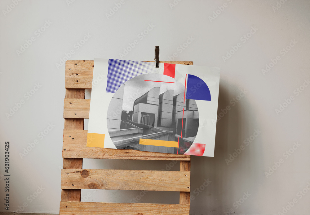 Mockup of customizable horizontal A2 poster attached to wooden crate ...