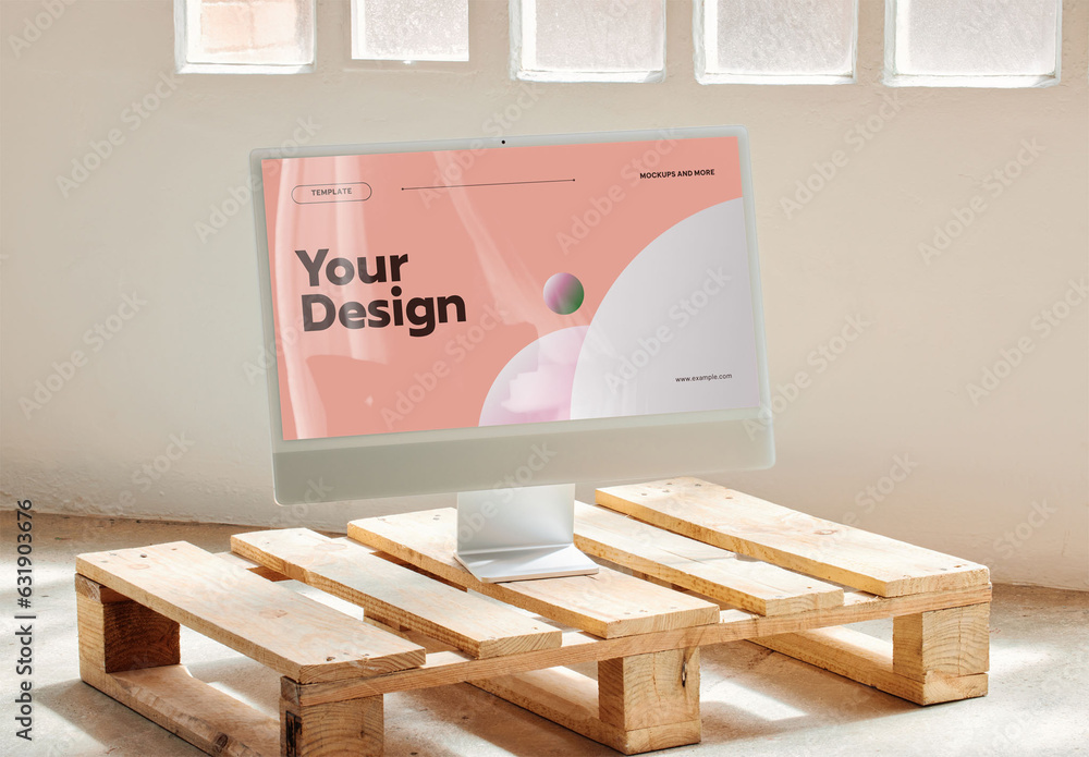 Mockup of all in one desktop computer with customizable screen on ...