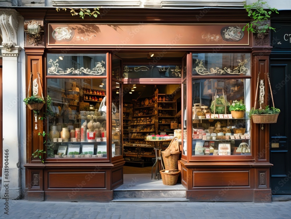 Retro charming storefront with wood carpentry and an elegant vintage ...