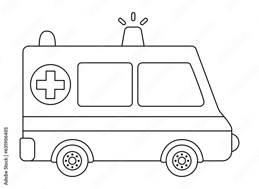 Vector black and white ambulance car. Funny line emergency ...