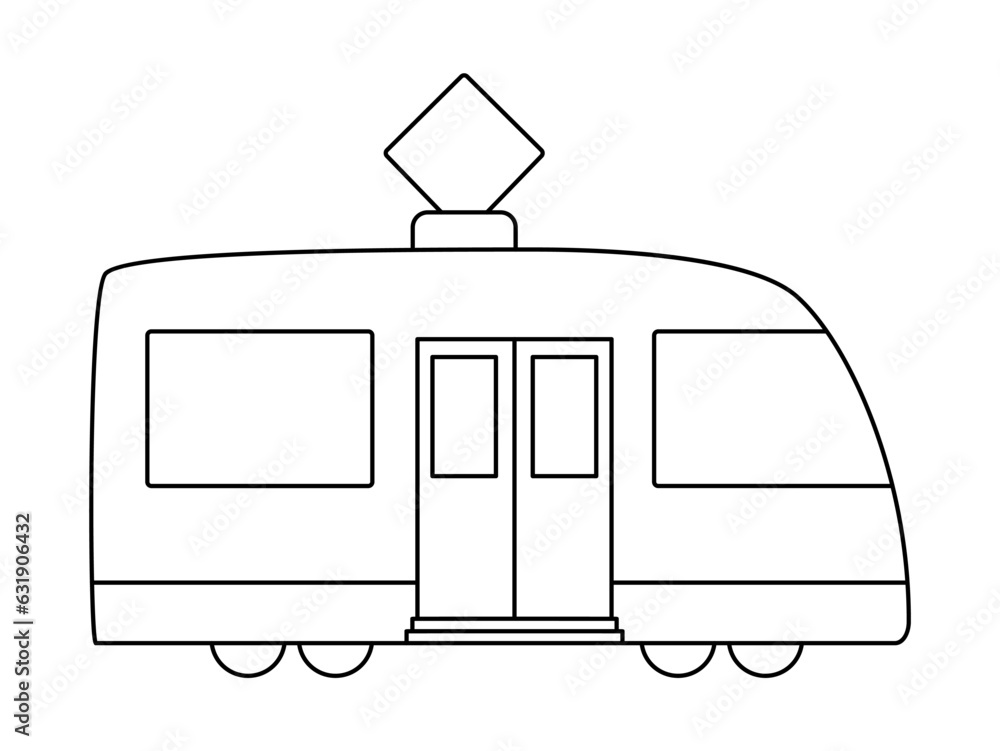 Vector black and white tram. Funny line tramway for kids. Cute vehicle ...