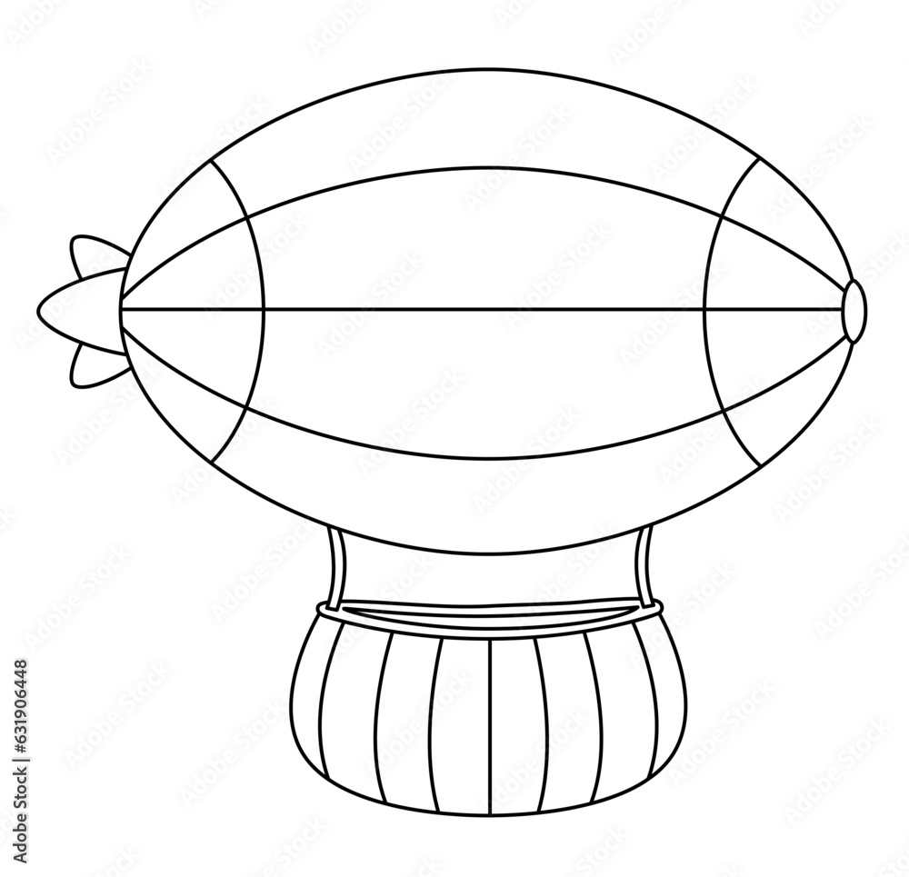 Vector black and white zeppelin line icon. Air transport for kids ...