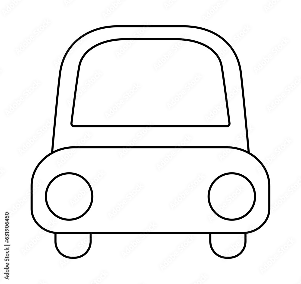 Vector black and white car front view. Funny automobile for kids. Cute ...