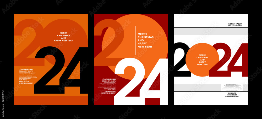 2024 colorful set of Happy New Year posters. Abstract design typography ...