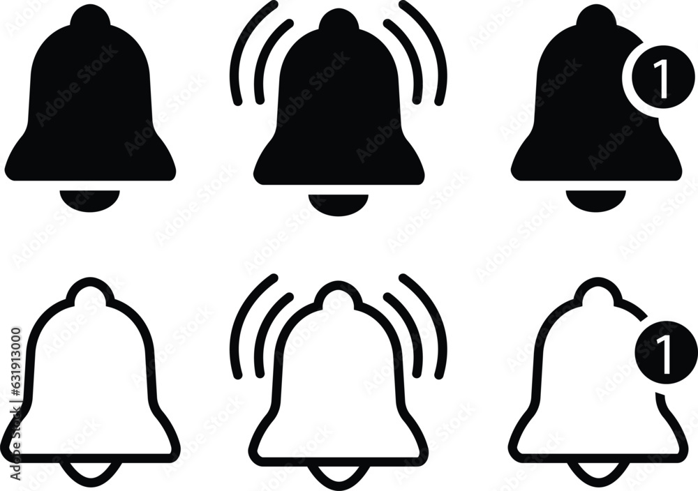 Notification bell icon set for incoming inbox message. Vector ...