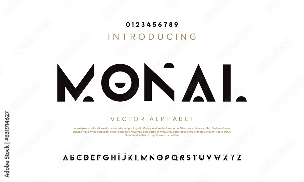MONAL, Abstract digital technology logo font alphabet. Minimal modern ...