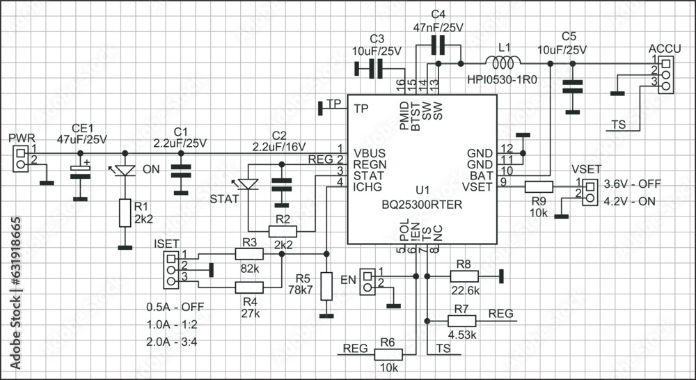 Vector electrical schematic diagram of an electronic device. Connection ...