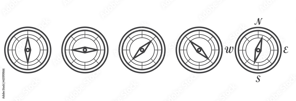 Compasses icons set. magnetic compass navigation icon line, Vector ...