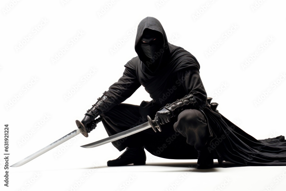 a photo of a japanese ninja assassin warrior with swords weapon and ...