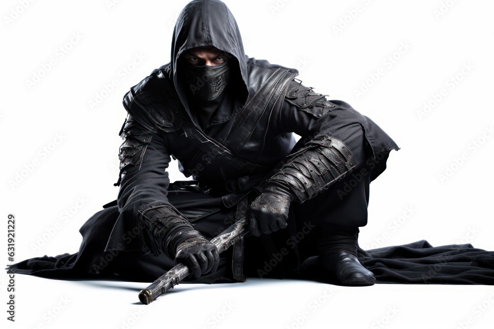 a photo of a japanese ninja assassin warrior with swords weapon and ...