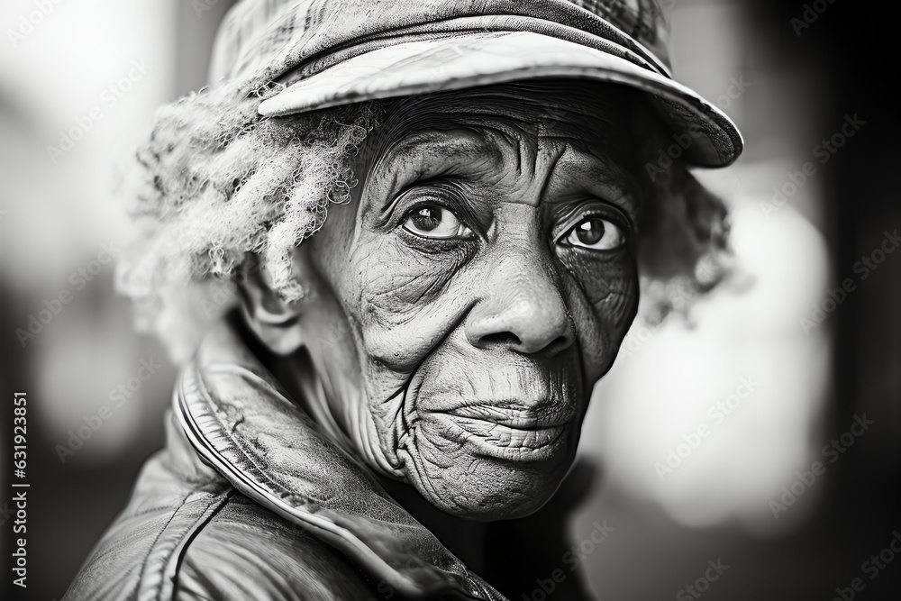 Elderly African American Homeless Woman Closeup Portrait of Face, Black ...