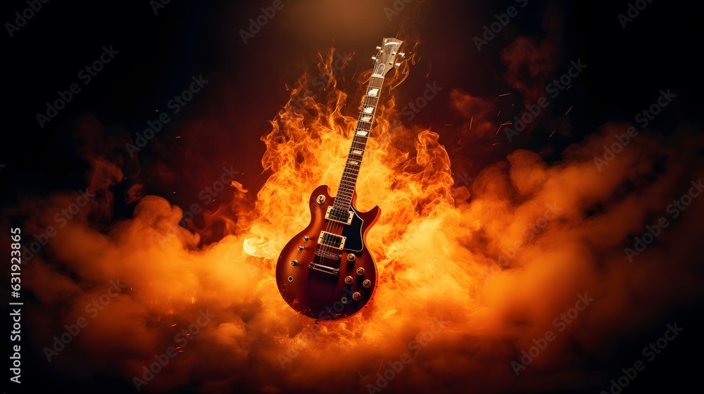 Electric guitar on fire background. Electric guitar on a dark ...