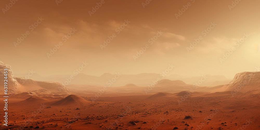 Detailed, crisp image of the surface of Mars, red desert, dust storms ...