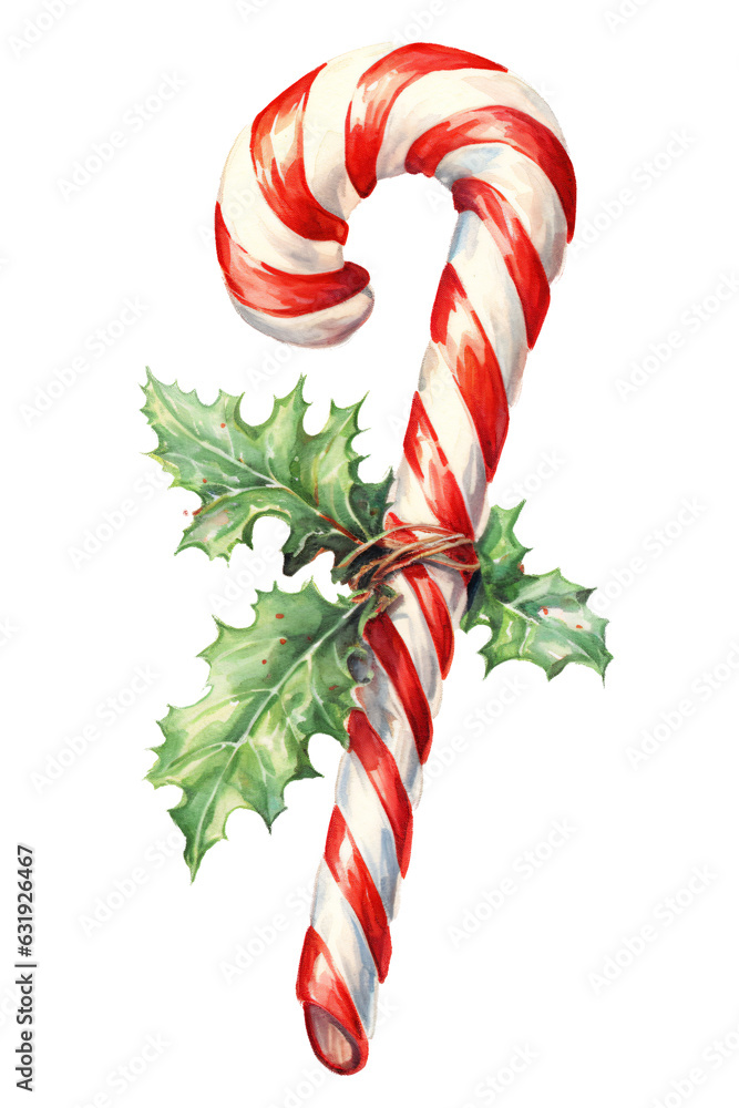 cute christmas candy cane in clipart watercolor design isolated against ...