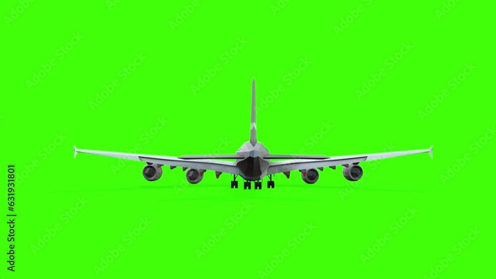 3D Flying airplane taking off animation on green screen, Jet Plane take ...