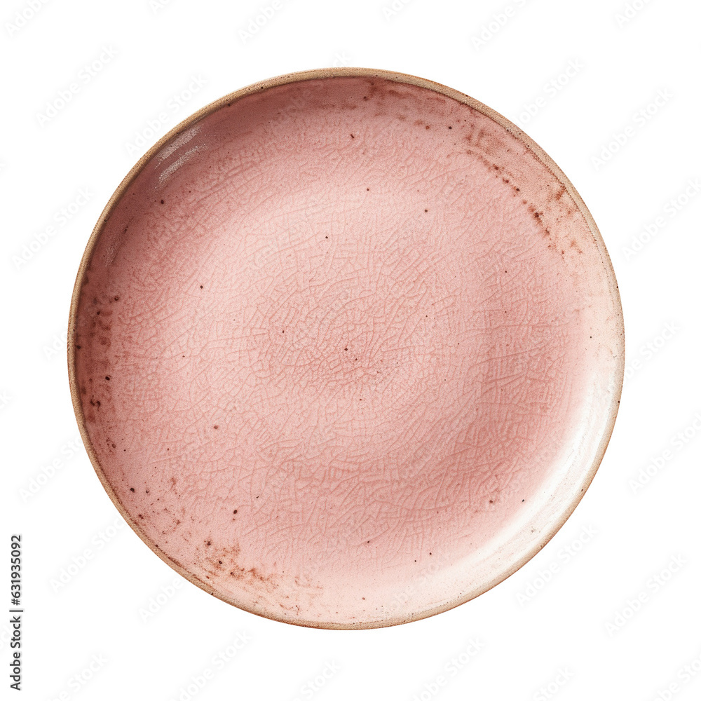 Empty Pink Ceramic Pottery Plate Isolated on a Transparent Background ...