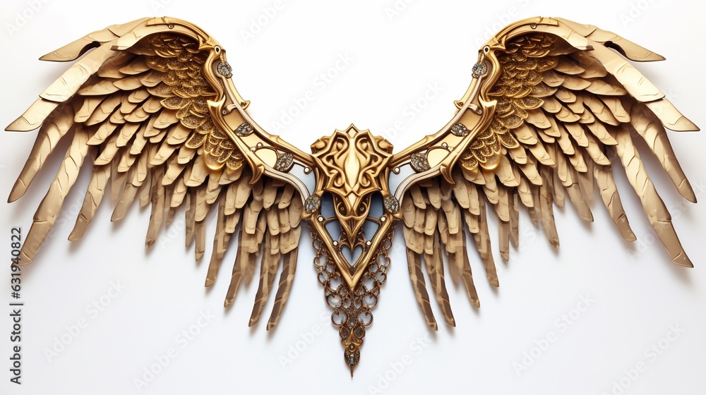 Steampunk mechanical golden wings isolated on white background Stock ...