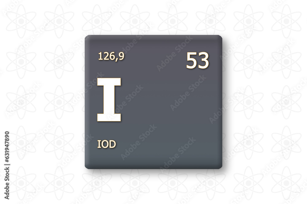 Iod. Abkuerzung: I. Chemisches Element des Periodensystems. Weisser ...