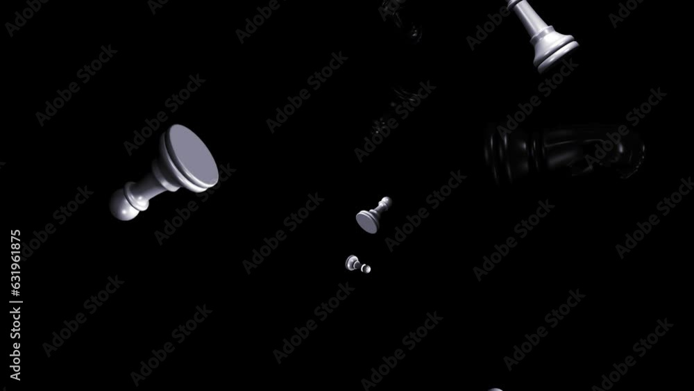 Chess Pieces - White and Black - Falling Loop - Realistic 3D animation loop isolated with alpha ...