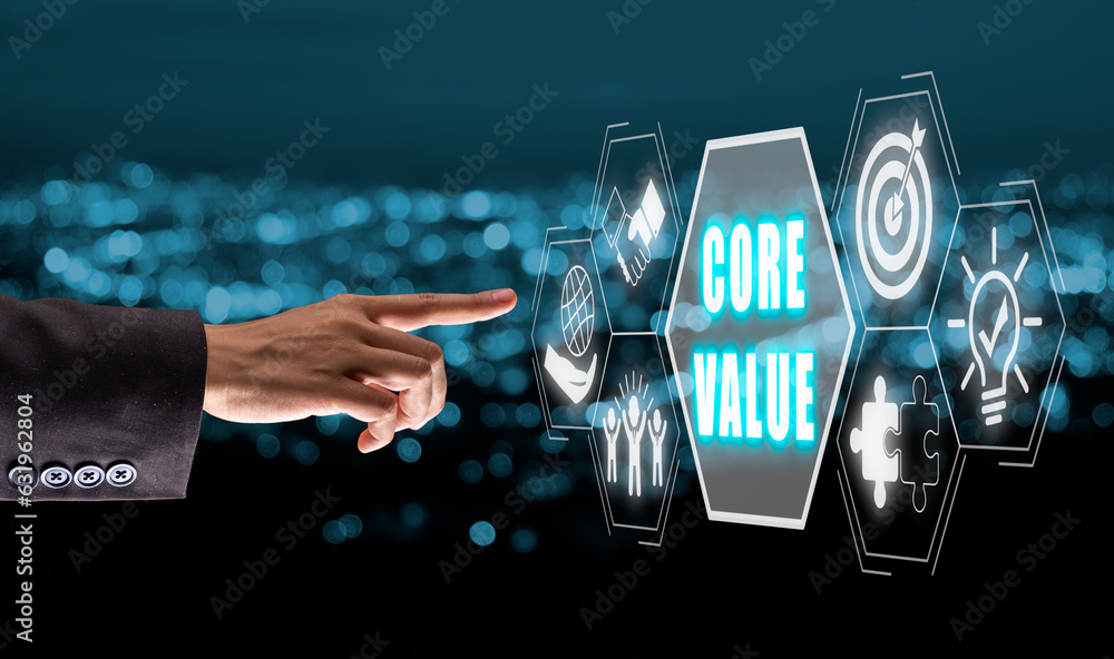 Core values, corporate values concept, Businessman hand touching core ...