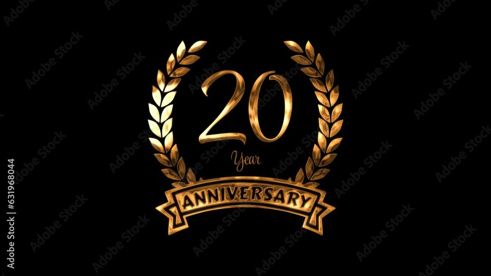 Happy 20 year Anniversary animation text in gold color with confetti ...