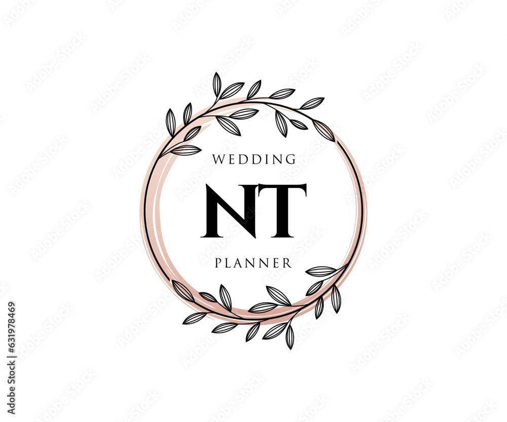 NT Initials letter Wedding monogram logos collection, hand drawn modern ...