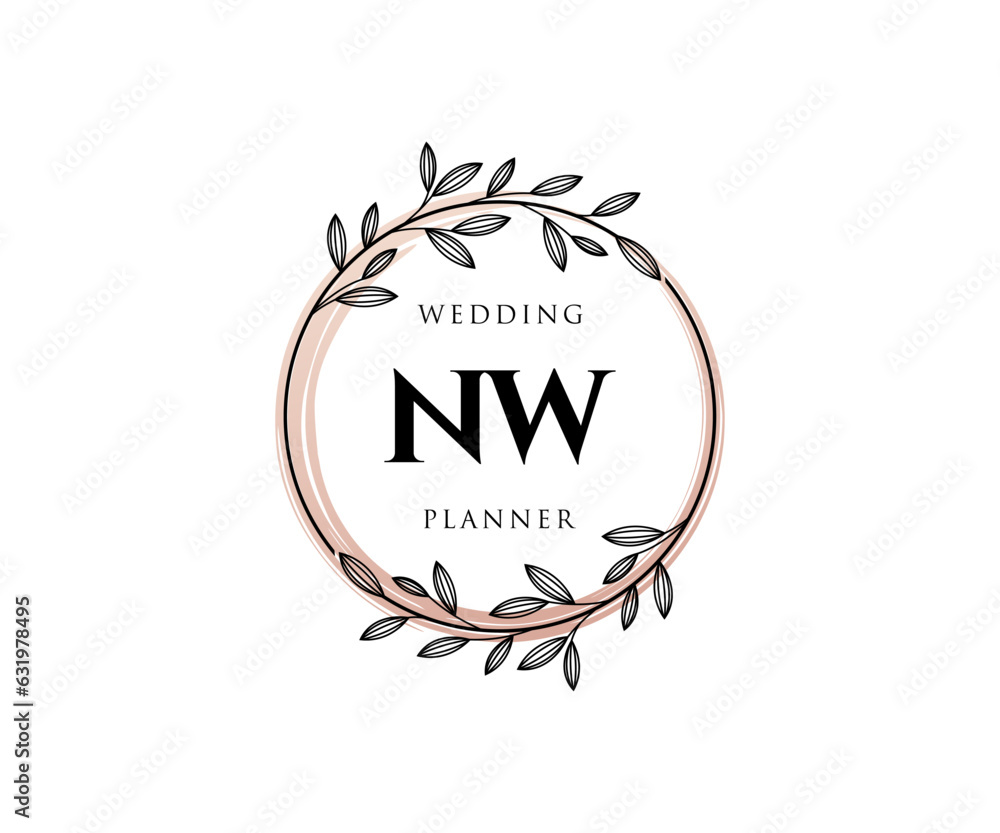 NW Initials letter Wedding monogram logos collection, hand drawn modern ...