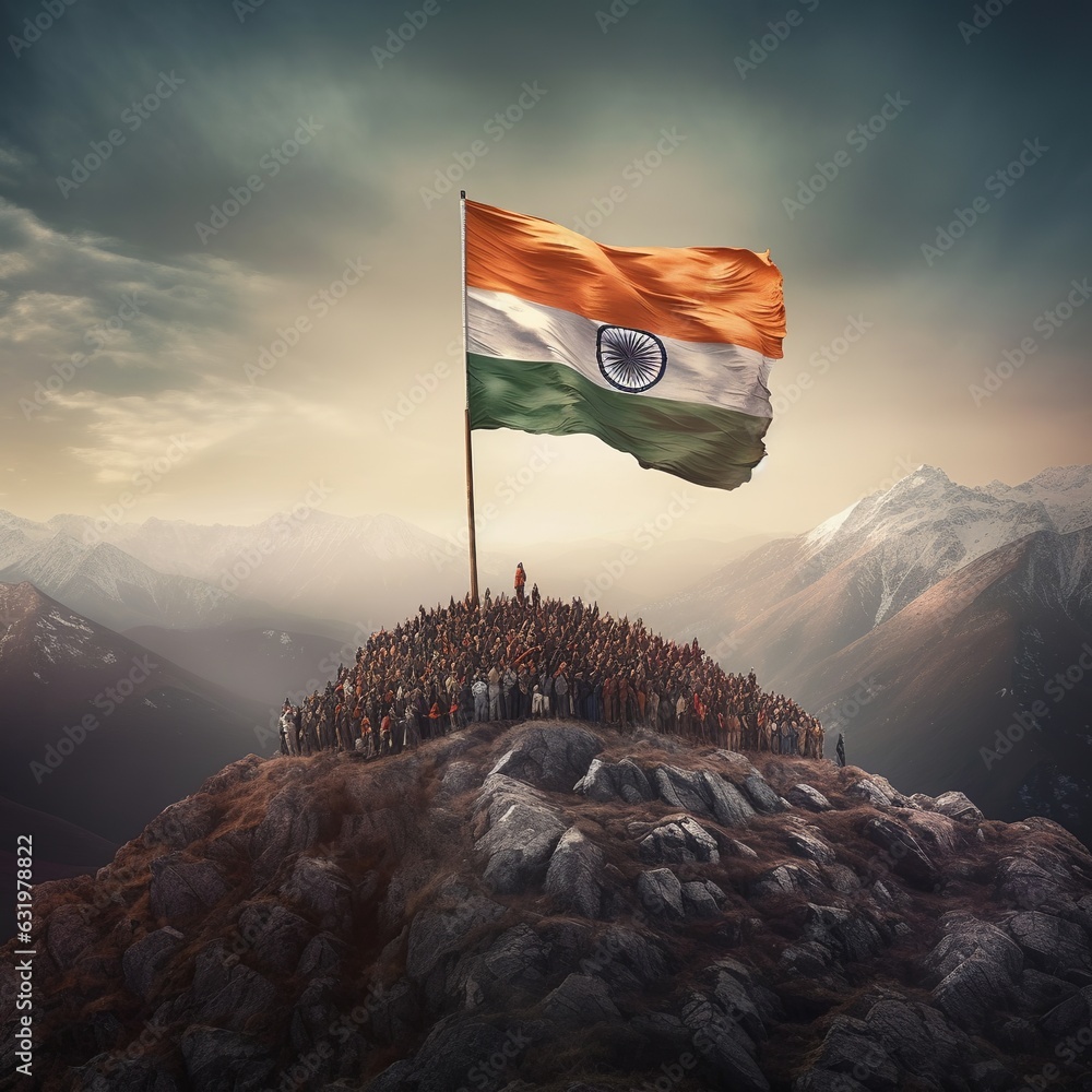 Indian flag waving on hill, India independence, republic day India ...