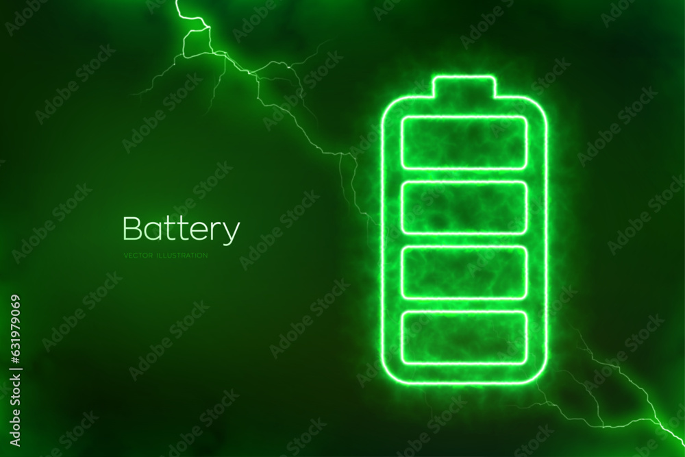 Battery icon with electrical energy glow effect. Green Energy. Charging ...