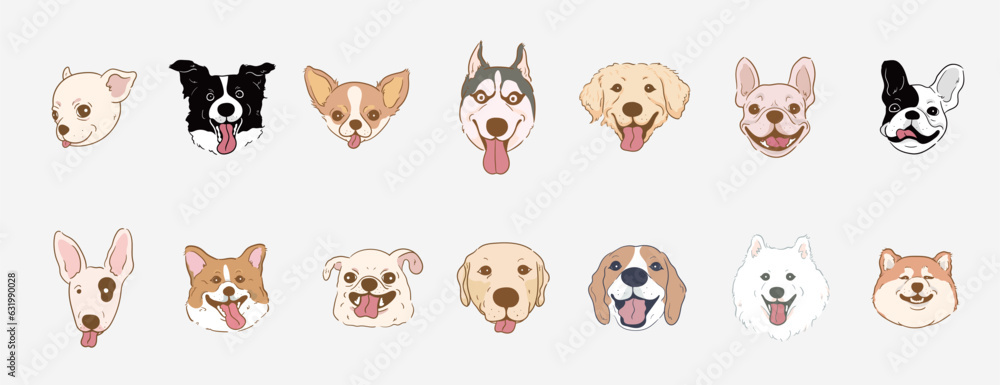 Dog face head set ,dog breeds portraits collection isolated Stock ...