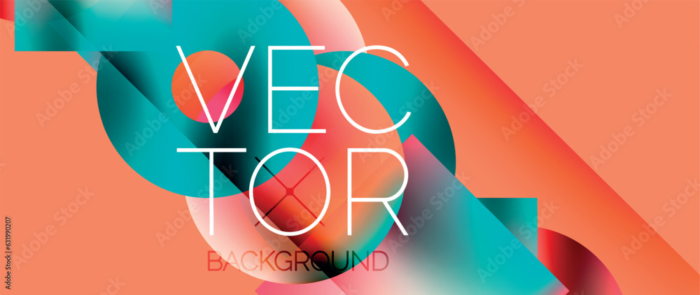 Squares and circles design. Fluid color gradients with metallic effects ...