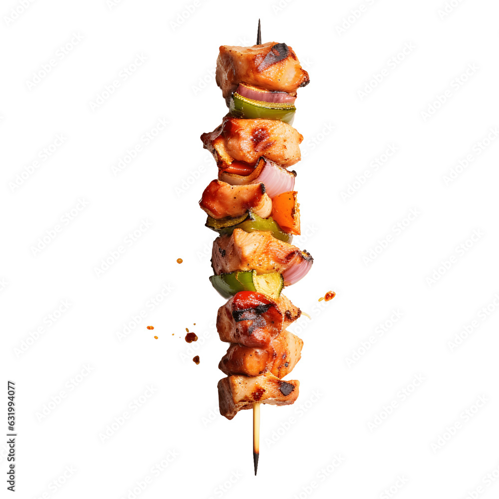 meat and vegetable kebab skewer isolated on a transparent background ...