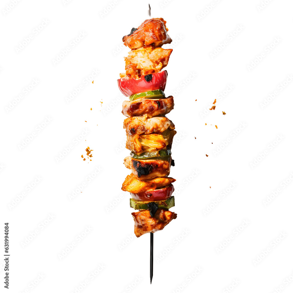 meat and vegetable kebab skewer isolated on a transparent background, generative ai Stock Photo ...