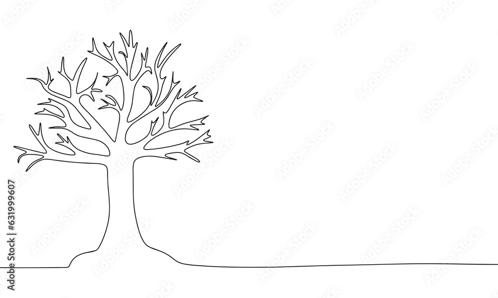Dead tree. One line continuous concept nature banner. Line art, outline ...