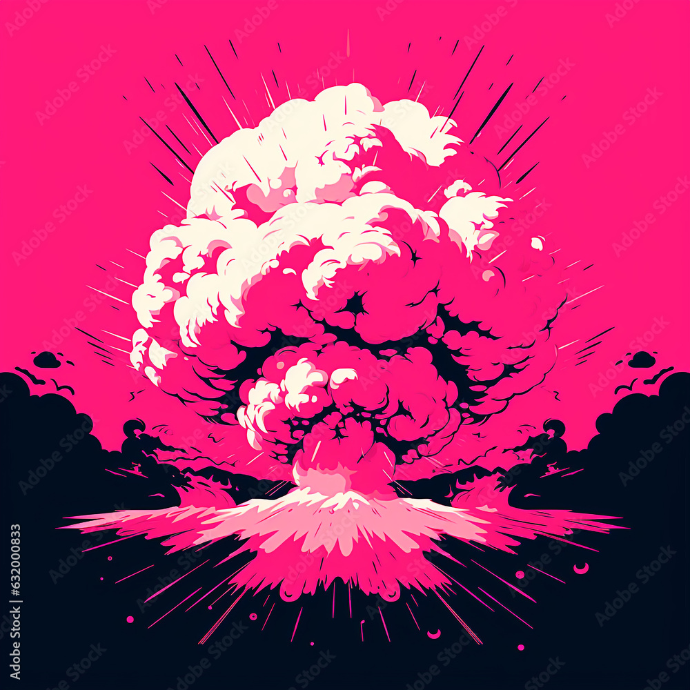Pink nuclear explosion. Barbenheimer. Stock Illustration | Adobe Stock