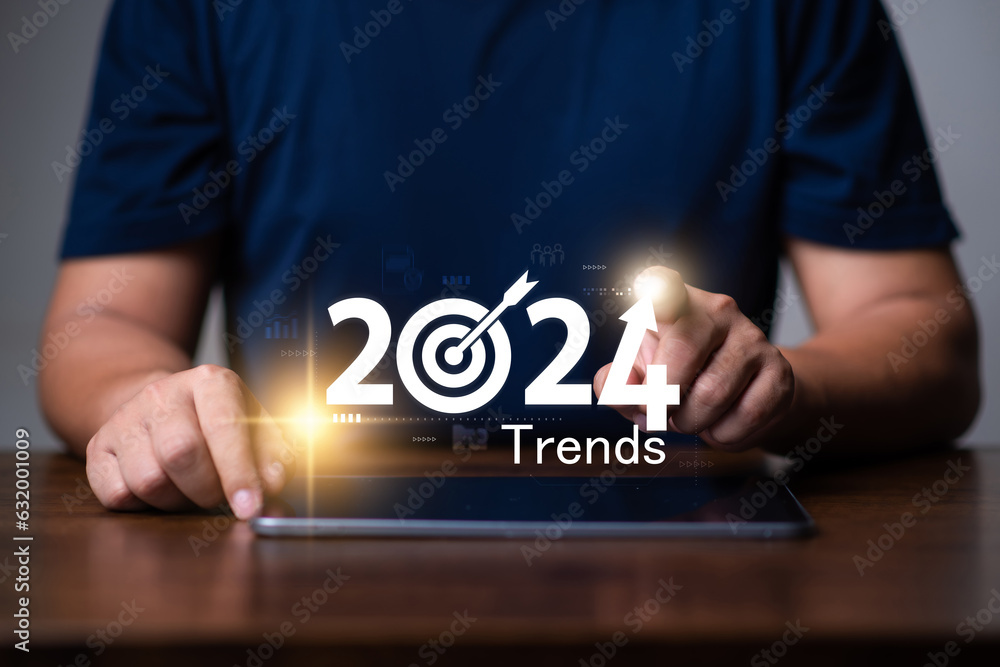 Trends for 2024 concept, Hand show 2024 trends for marketing monitor ...