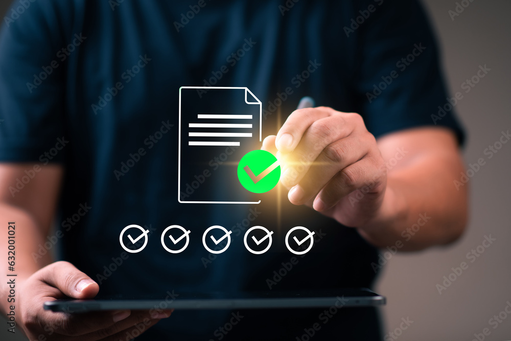E-signing paperless concept, businessman signing on electronic document ...