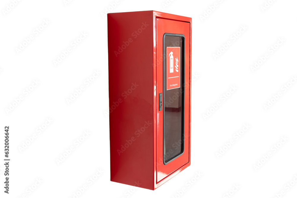 Red fire extinguisher cabinet isolated on white background. Clipping ...