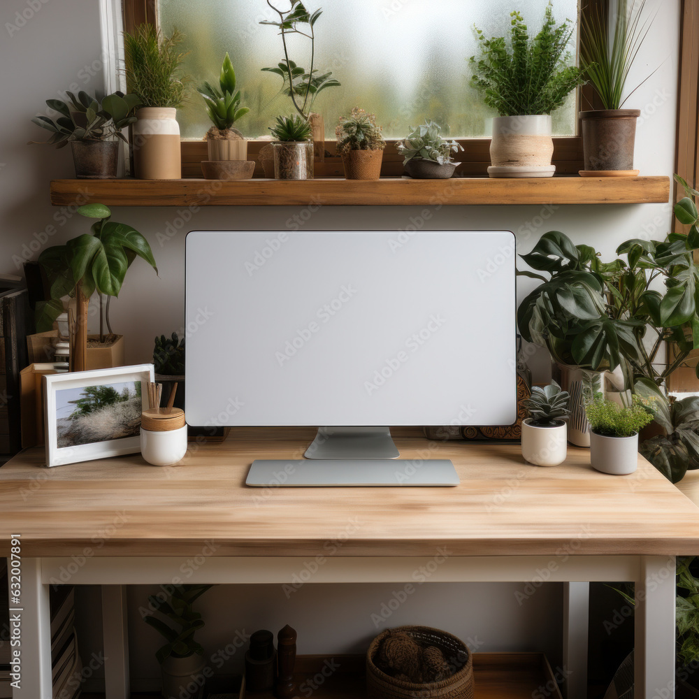 Zoomed in Top perspective view scandinavian executive desk, Top view of ...