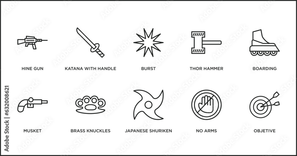 Poster weapons outline icons set – Wall Art | UkPosters