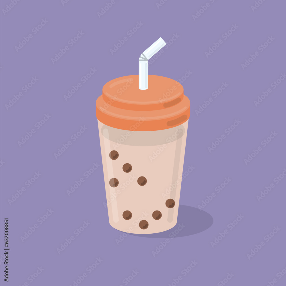 Bubble milk tea with tapioca pearls icon. Boba tea. Cold Asian ...