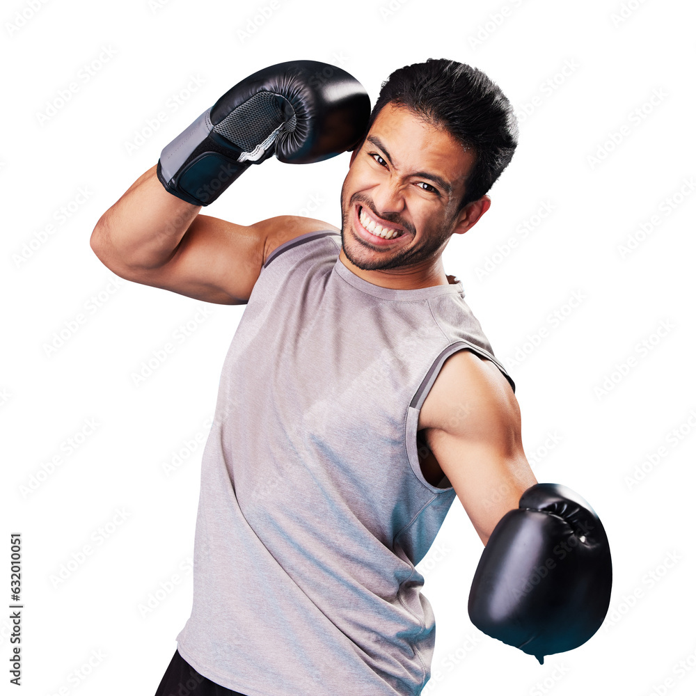 Isolated man, boxer and portrait with gloves, punching or frustrated by ...