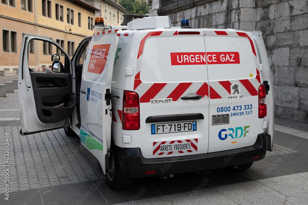 grdf logo brand and sign text stickers on panel van advertising car ...