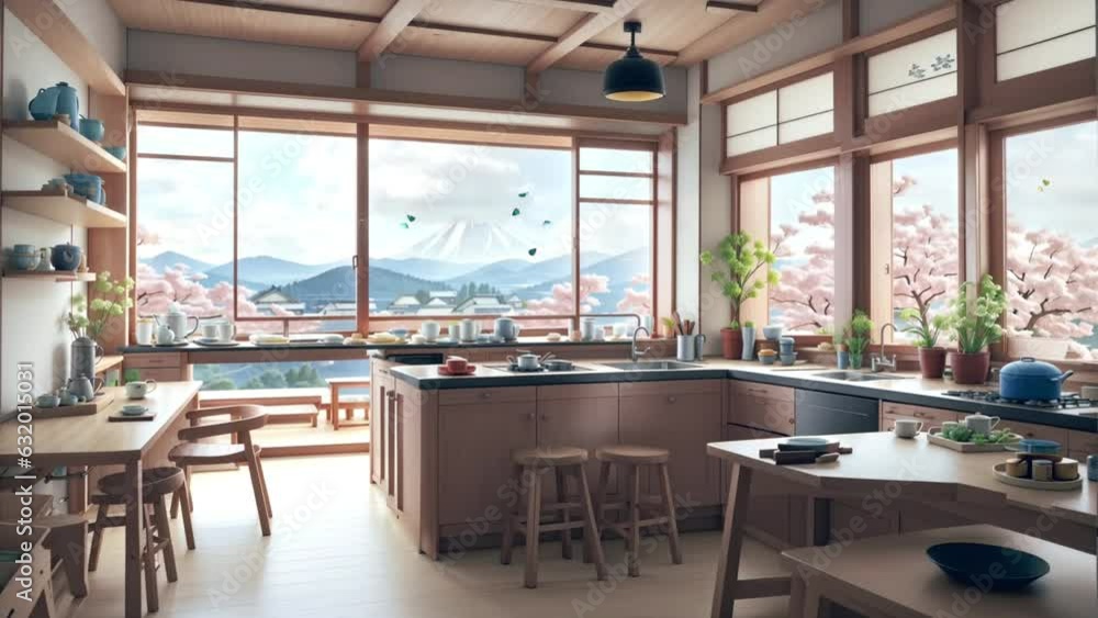 kitchen room interior design with window view,seamless looping video ...