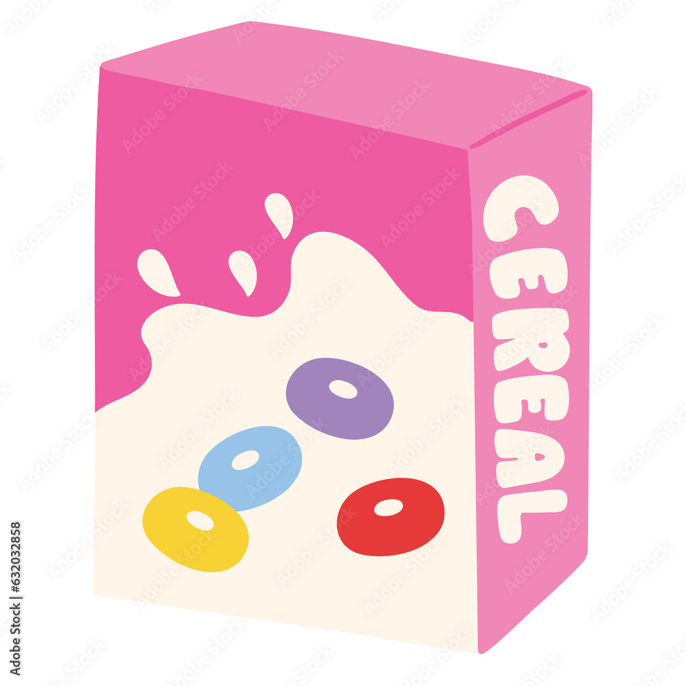 Hand drawn pink cereal box for breakfast, lunch, brunch, food package ...